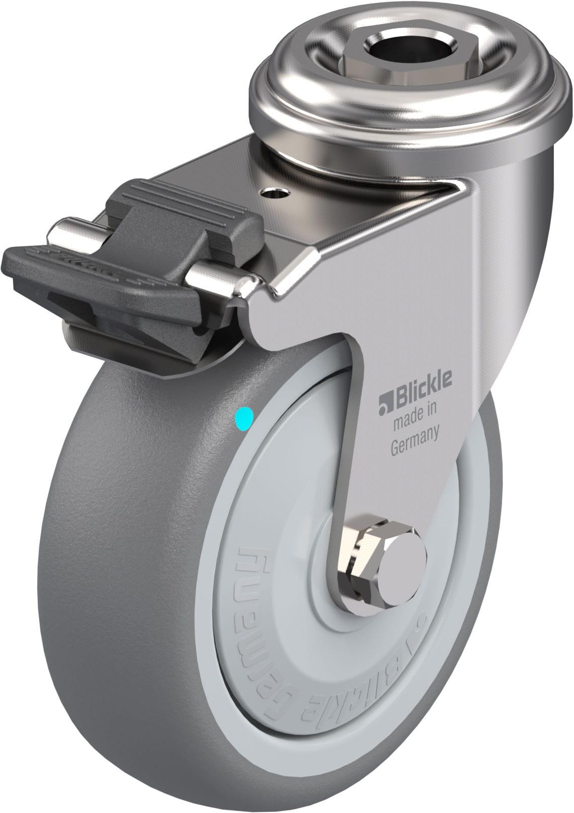 75mm Rubber Castor - Swivel Bolt Hole & Brake - 75kg - Stainless Steel – Wheelco