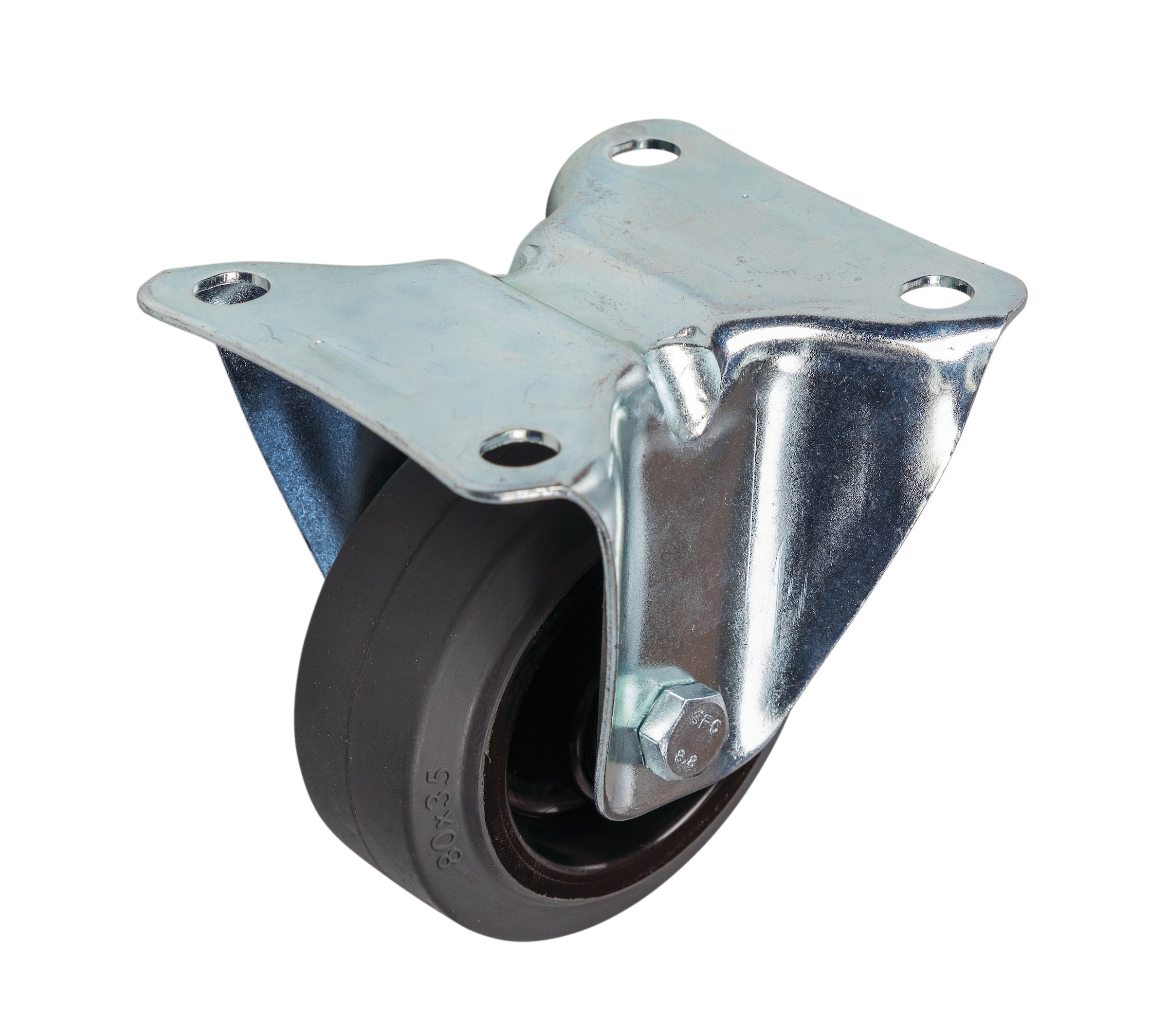 80mm Rubber Castor - Fixed Plate - 100kg Capacity – Wheelco