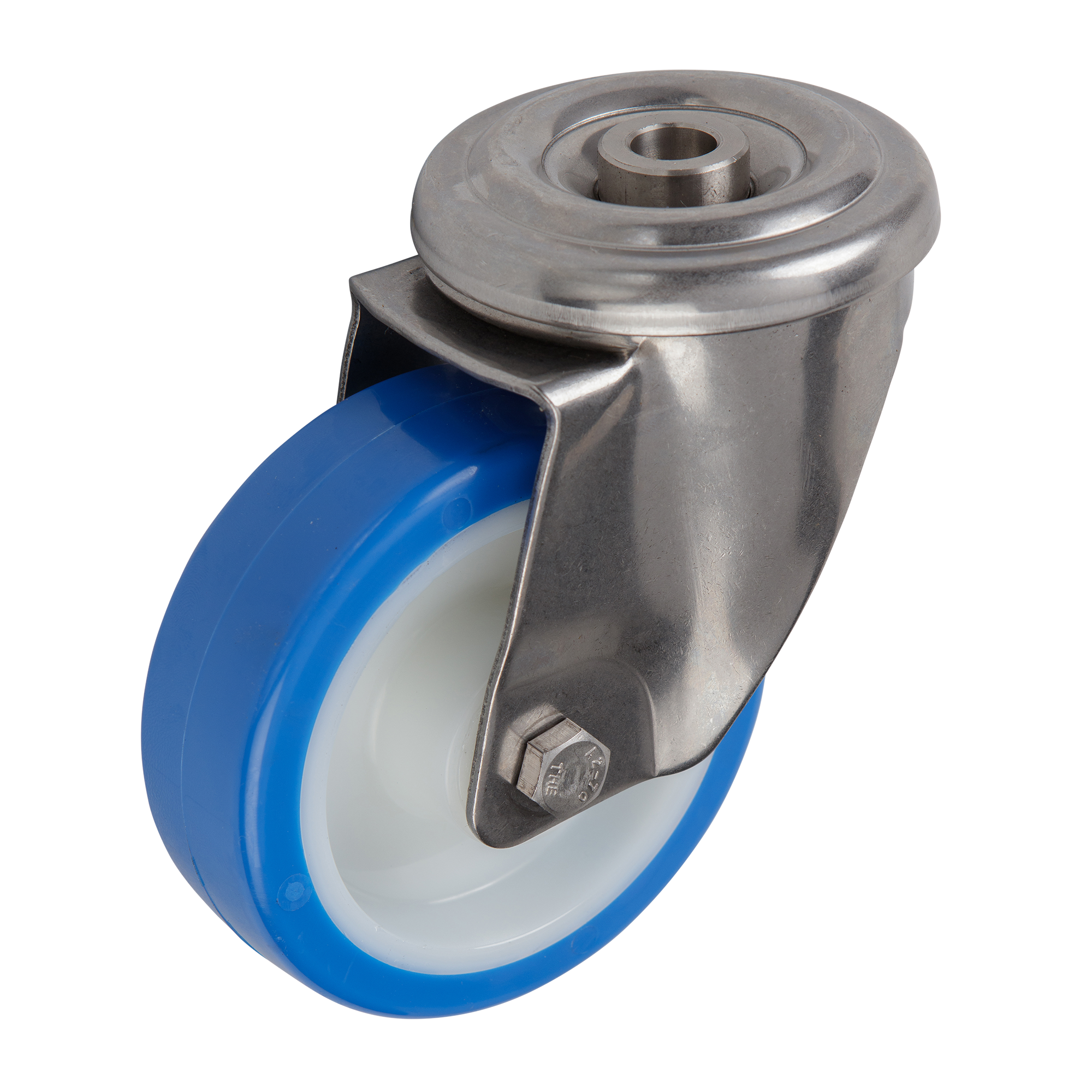 100mm Urethane Castor - Swivel Bolt Hole - 180kg - Stainless Steel ...