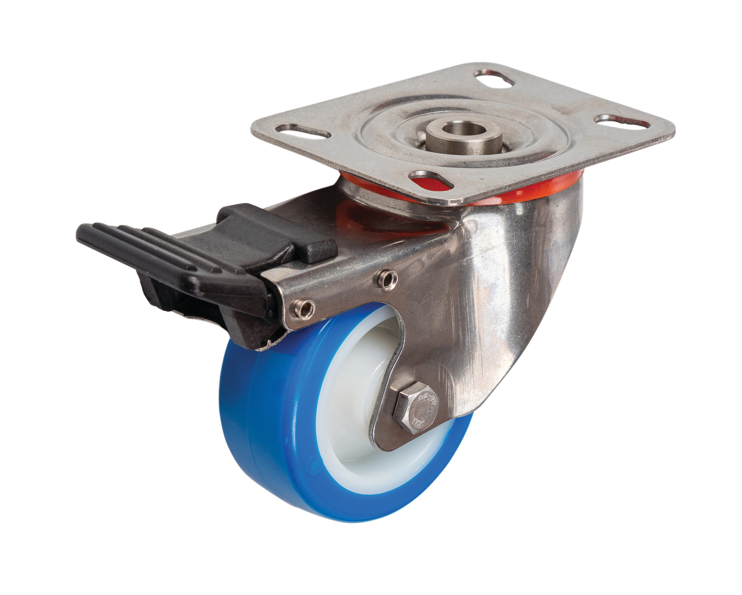 80mm Urethane Castor - Swivel Plate & Brake - 150kg - Stainless Steel ...