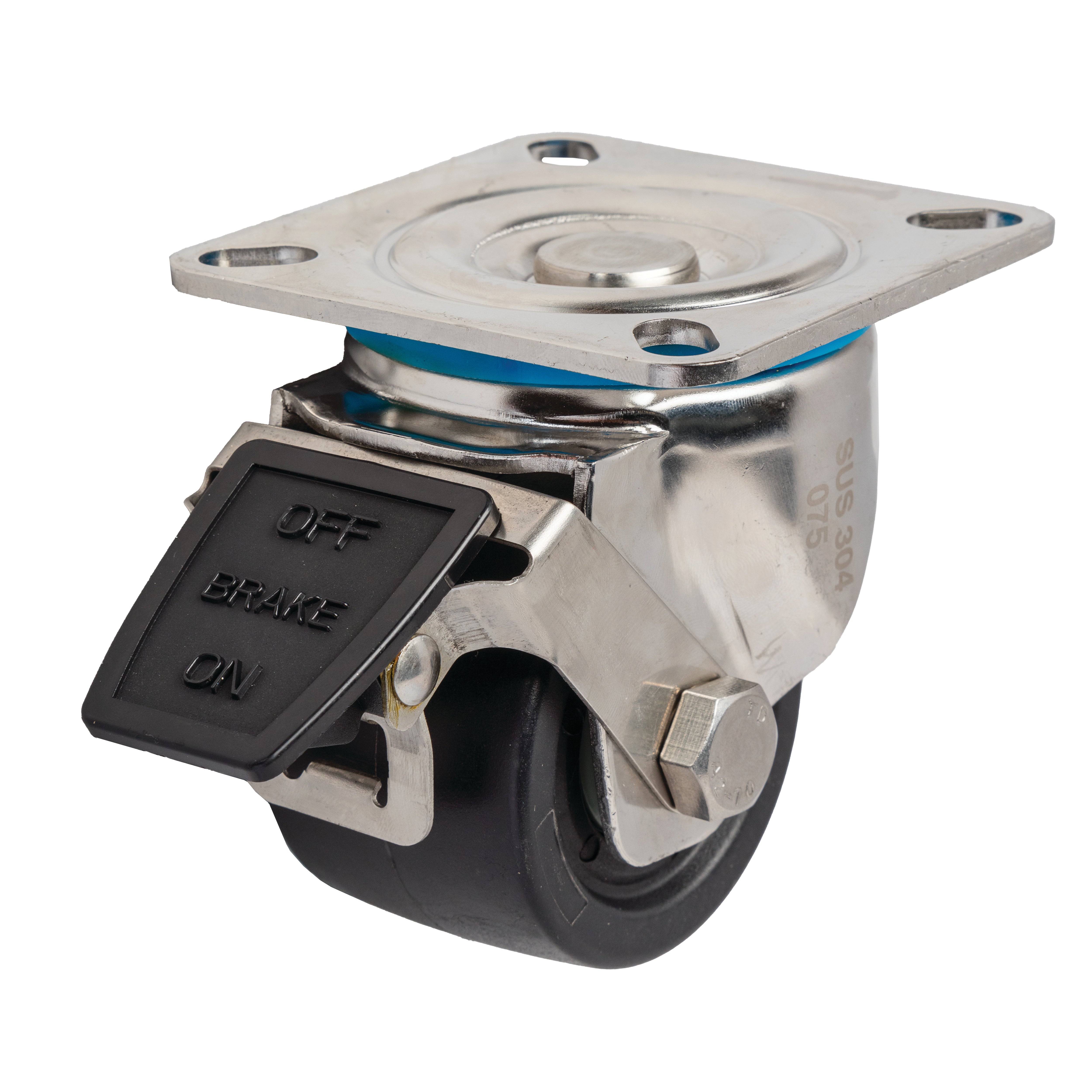 75mm Nylon Castor - Swivel Plate & Brake - 500kg - Stainless Steel ...