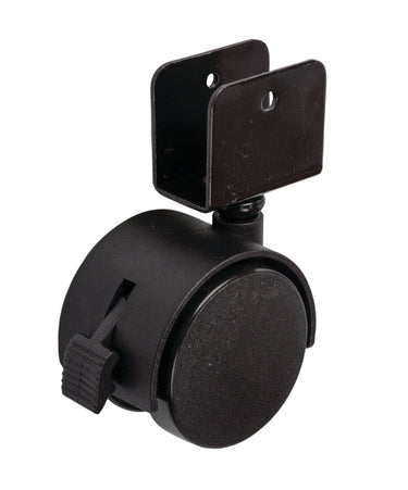 50mm Twin Wheel Nylon Castor - 25mm U Bracket Fitting - With Brake ...