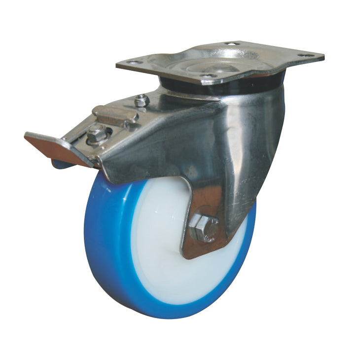 150mm Urethane Castor - Swivel Plate & Brake - 400kg - Stainless Steel ...