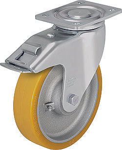 MXU - Swivel Plate & Brake 250mm Urethane & Cast Iron Hub Castor – Wheelco