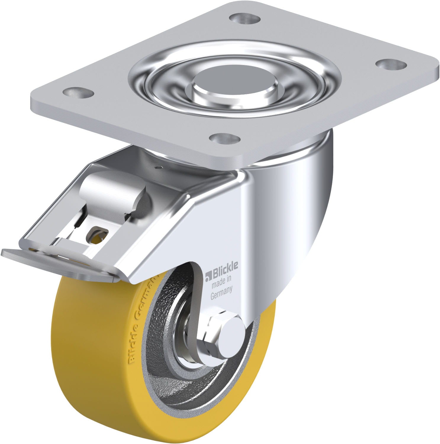 MXU - Swivel Plate & Brake 100mm Urethane & Cast Iron Hub Castor – Wheelco