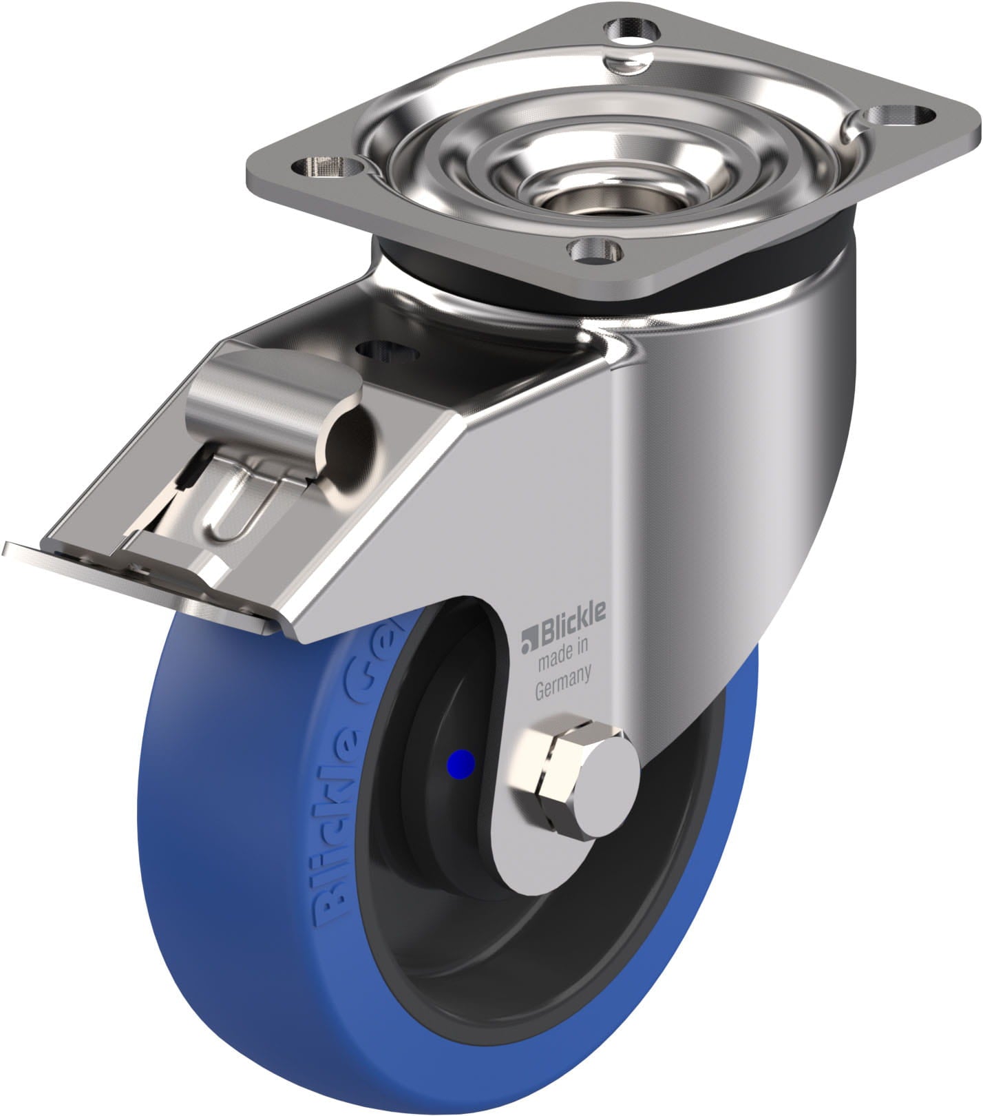 125mm Elastic Urethane Castor - Swivel Plate & Brake - 250kg - Stainle ...