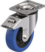 160mm Elastic Urethane Castor - Swivel Plate & Brake - 400kg - Stainle ...