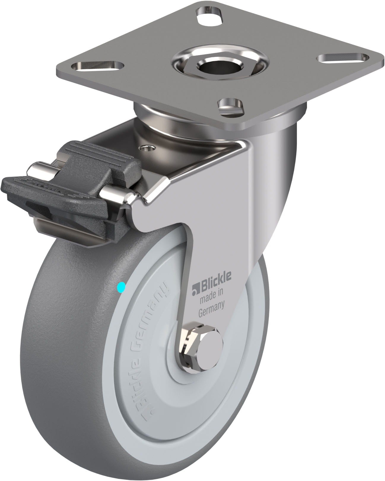 75mm Rubber Castor - Swivel Plate & Brake - 75kg - Stainless Steel ...