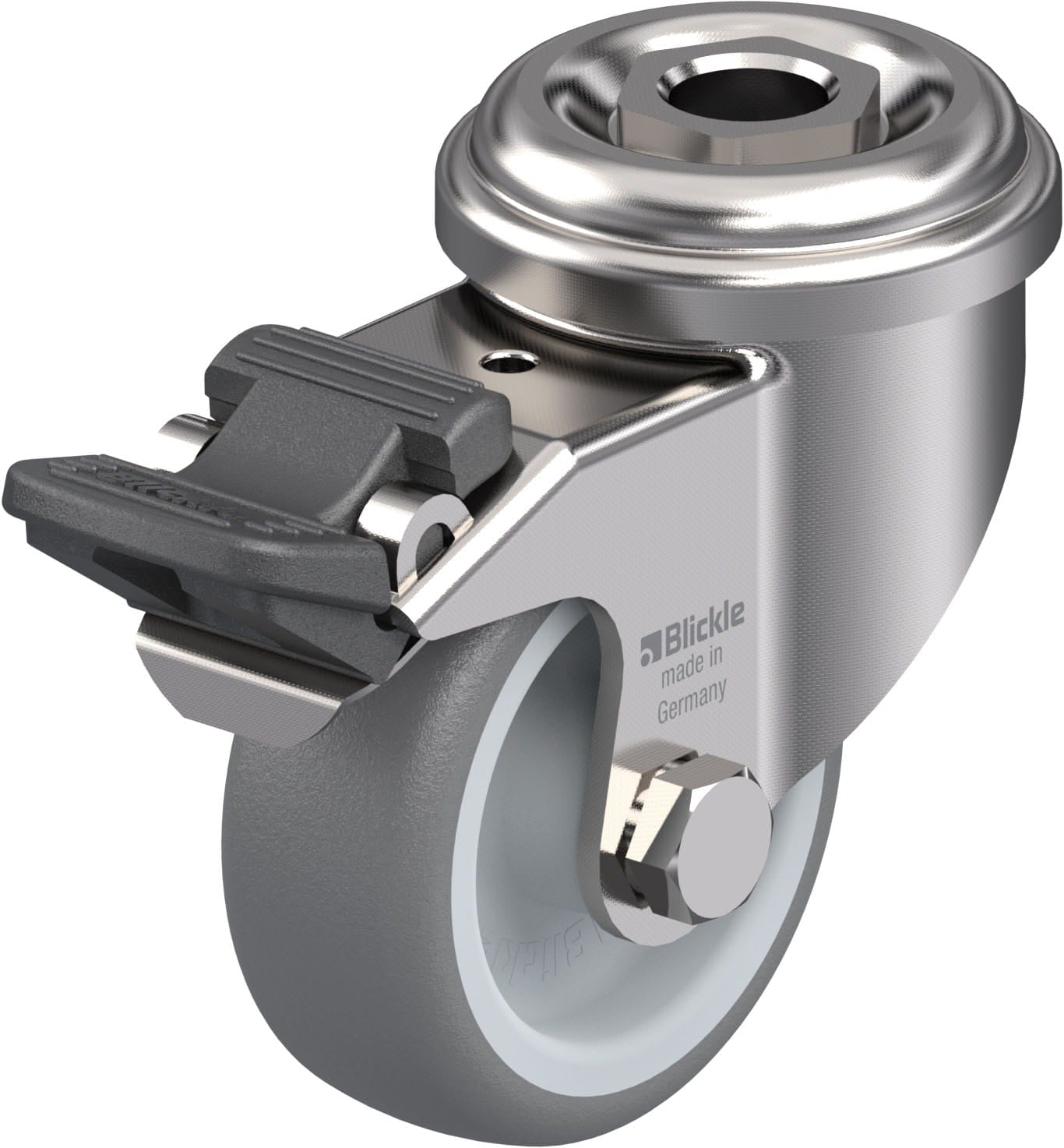 50mm Rubber Castor - Swivel Bolt Hole & Brake - 50kg - Stainless Steel ...