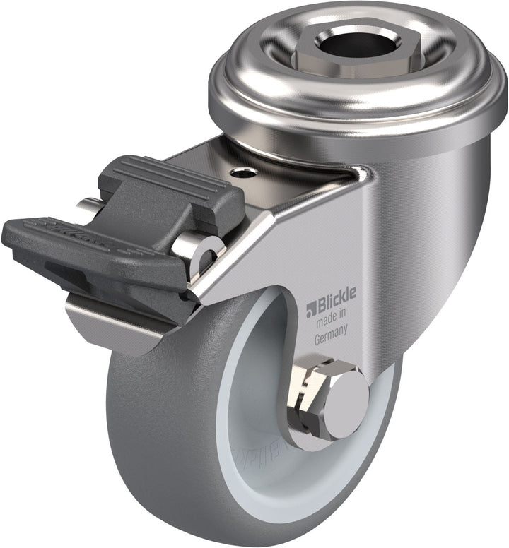 Bolt Hole & Brake 50mm Grey Rubber Castor - Stainless Steel - BSR Seri ...