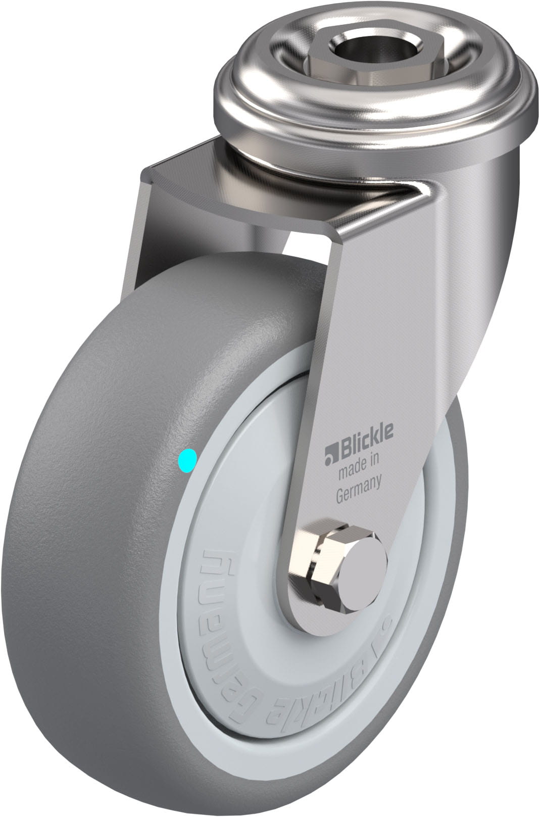 75mm Rubber Castor - Swivel Bolt Hole - 75kg - Stainless Steel – Wheelco